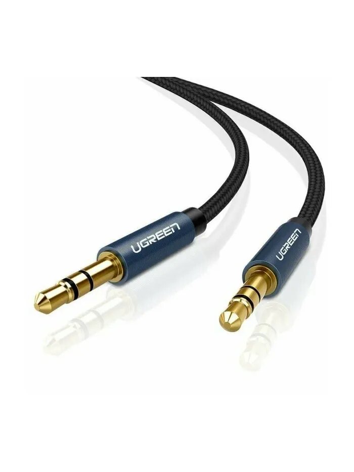 Кабель UGREEN AV112 10685_ 3.5mm Male to 3.5mm Male Cable Gold Plated Metal Case with Braid. Длина: 1м. Цвет: синий