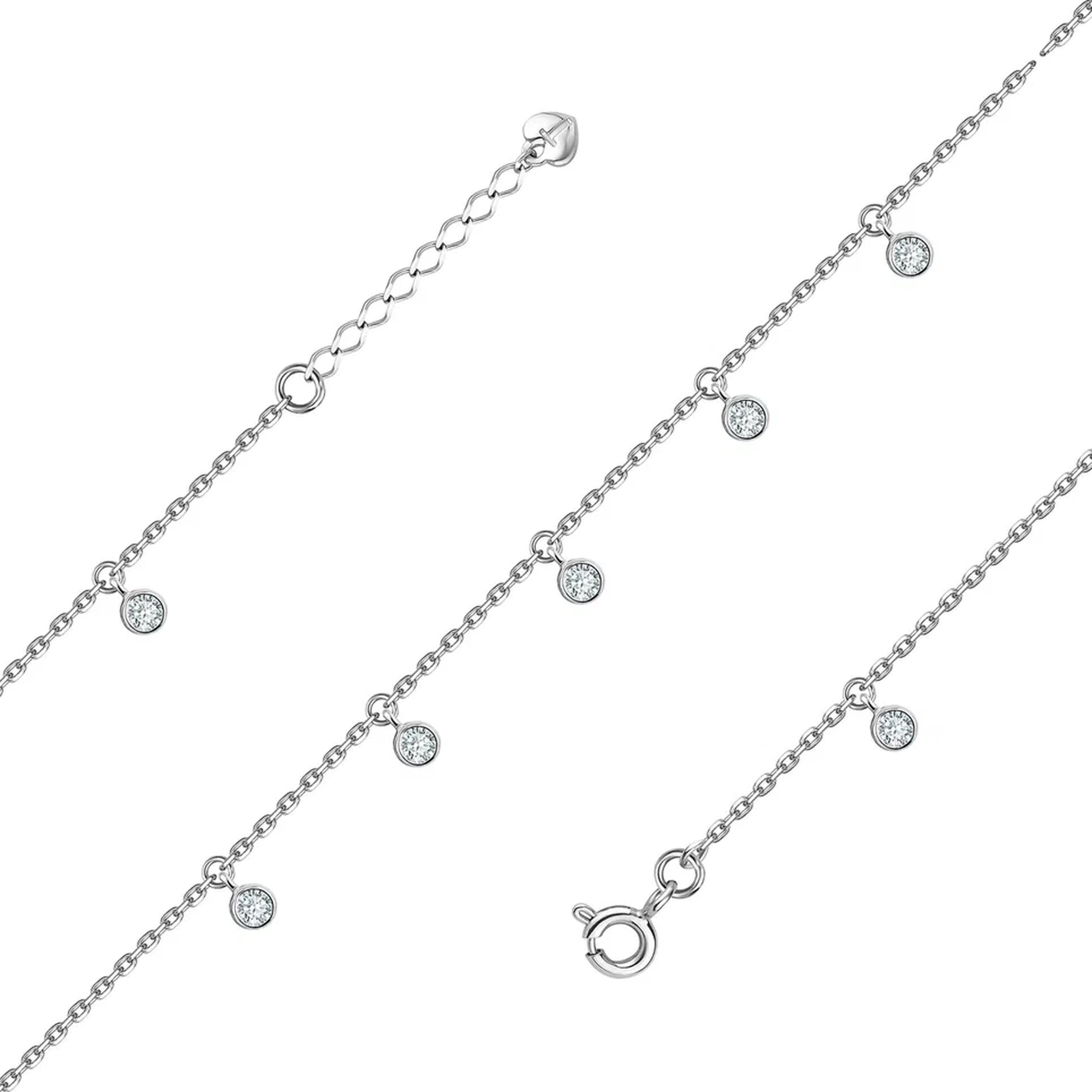 Браслет, серебро, 925 проба, родирование, фианит