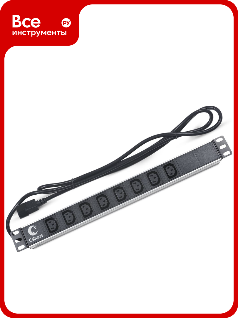Блок розеток Cabeus для 19 шкафов горизонтальный 8 розеток IEC 320 C13 10 A IEC PDU-8I-2IEC, 490х45х45мм
