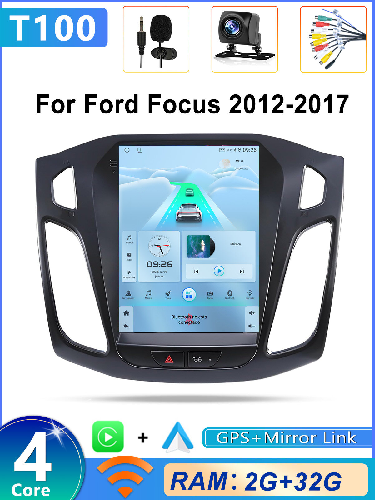Магнитола Ford Focus 2012-2018 Автомобильный мультимедийный плеер 9.7 дюймов Вертикальный экран, carplay, Навигация , Аудио, WIFI плеер