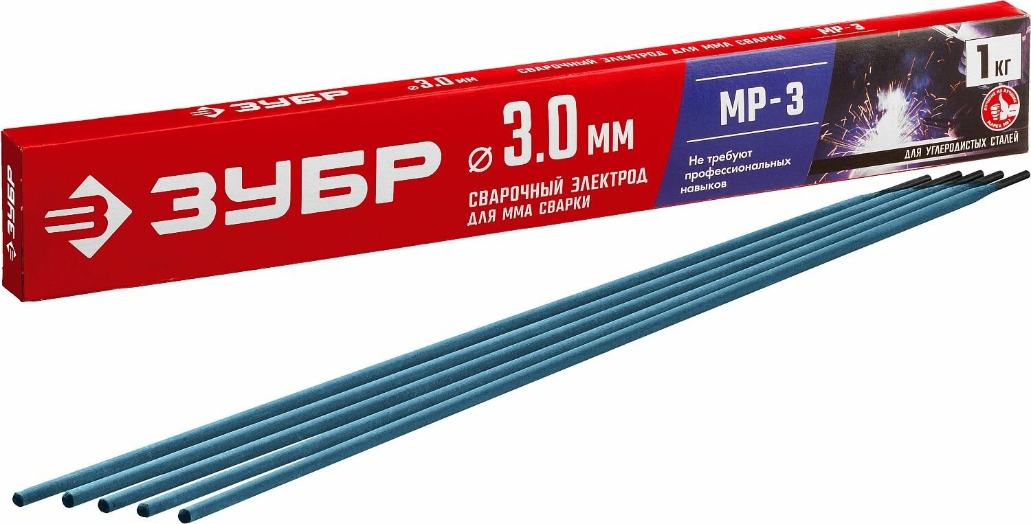 Сварочный электрод ЗУБР МР-3 рутиловый, Д 3.0 х 350 мм, 1 кг в коробке 40011-3.0