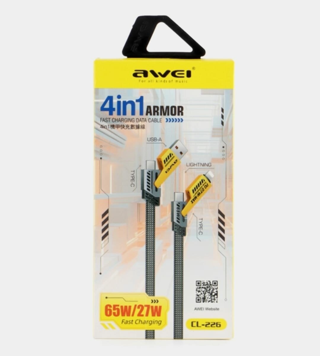 Провод универсальный зарядный 4в1 TYPE-C. USB-A. LIGHTNING, AWEI 65W/27W