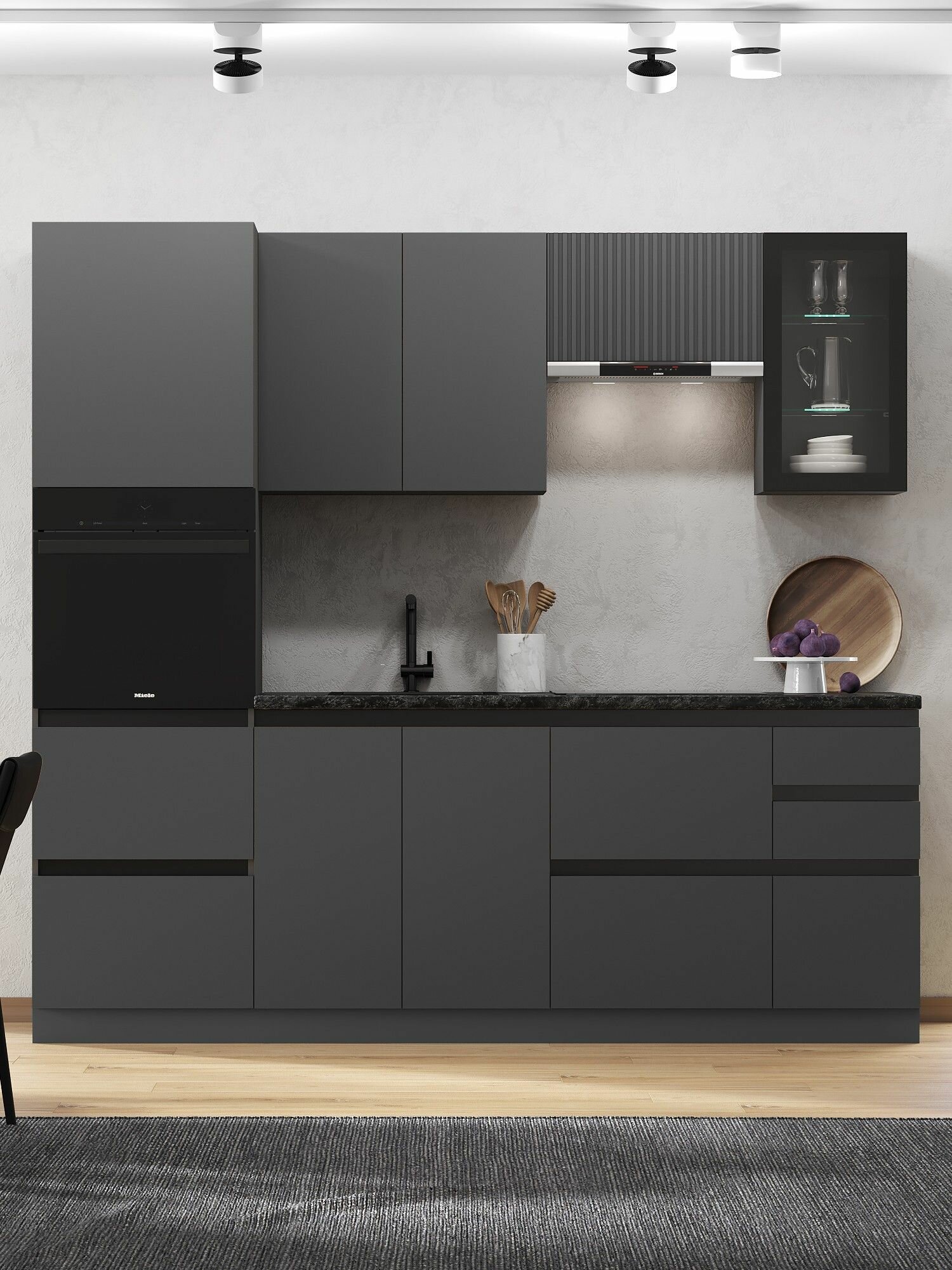 Кухонный гарнитур 2,6м Техно-6 графит/графит со столешницей, МИФ