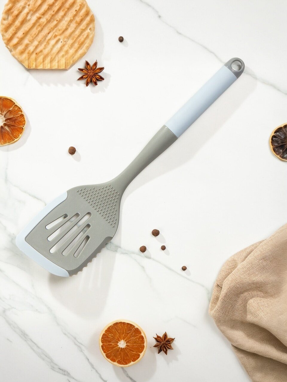 Лопатка кулинарная для кухни, нейлон, силикон, навеска, Daniks, WFCF016-6