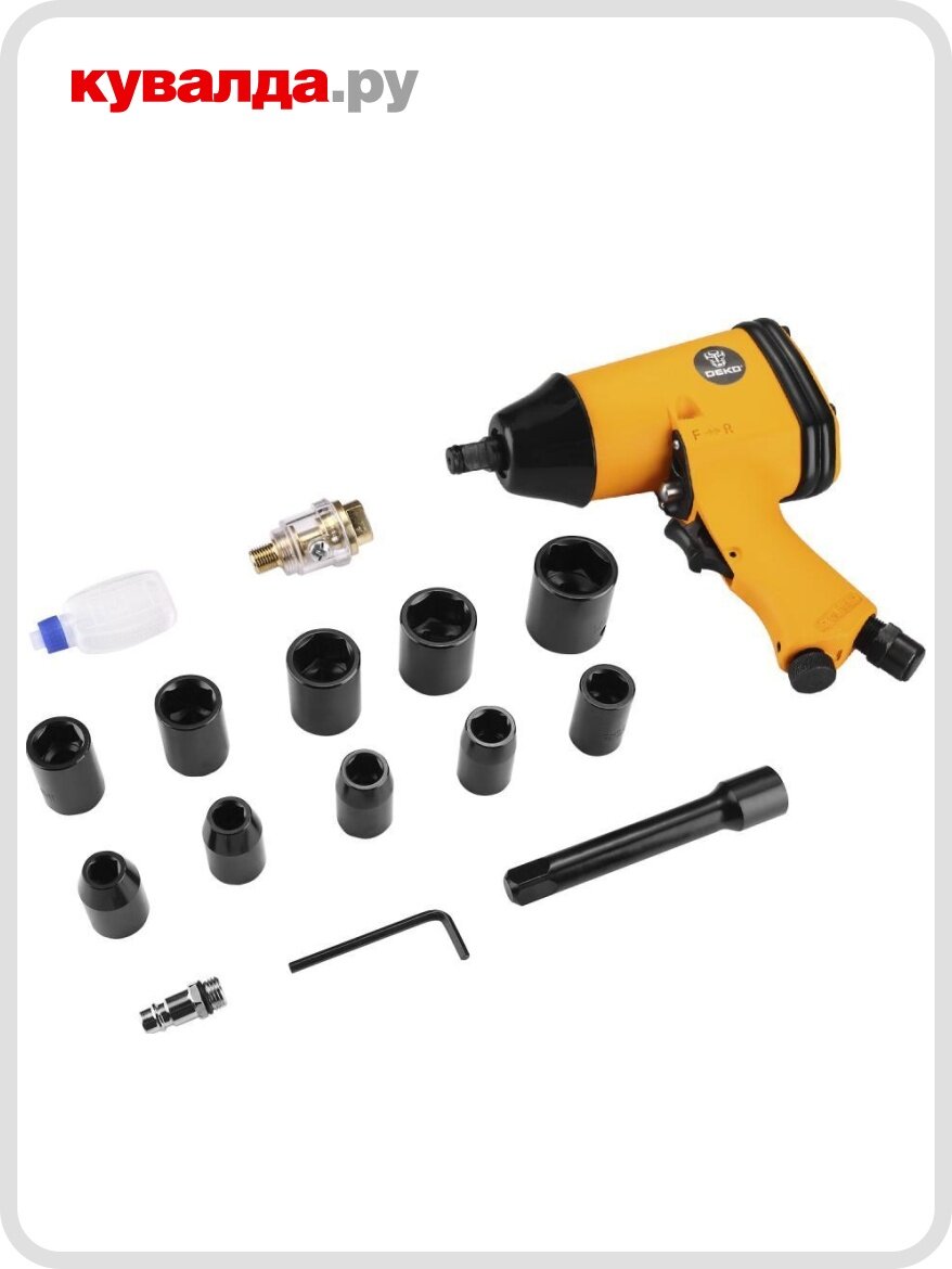 Гайковерт пневматический DEKO DKPT01 SET 3 ударный в чемодане с набором 16 предметов