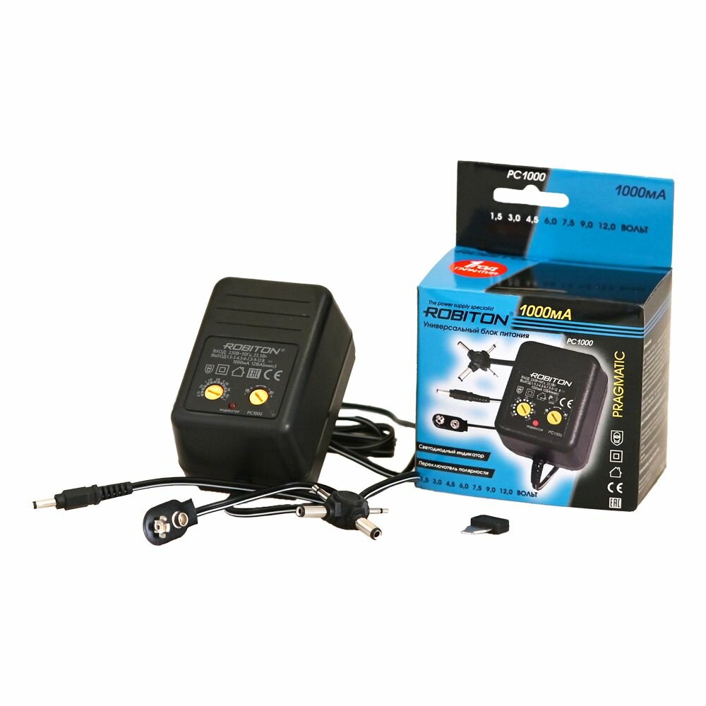 Адаптер/блок питания ROBITON PC1000 1000мА нестаб. 1,5-12В с крестовиной