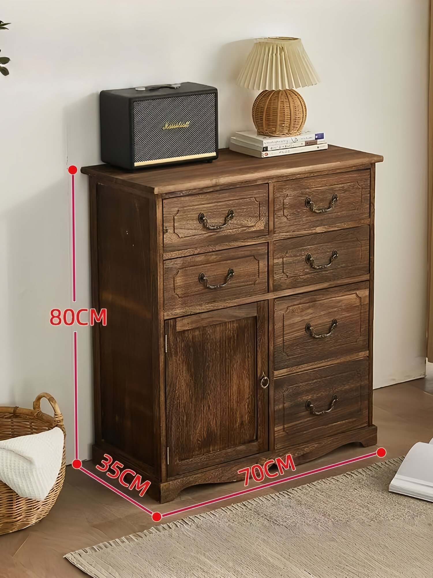 Комод "E464", дерево, 70х35х80 см, 6 выдвижных ящиков, коричневый