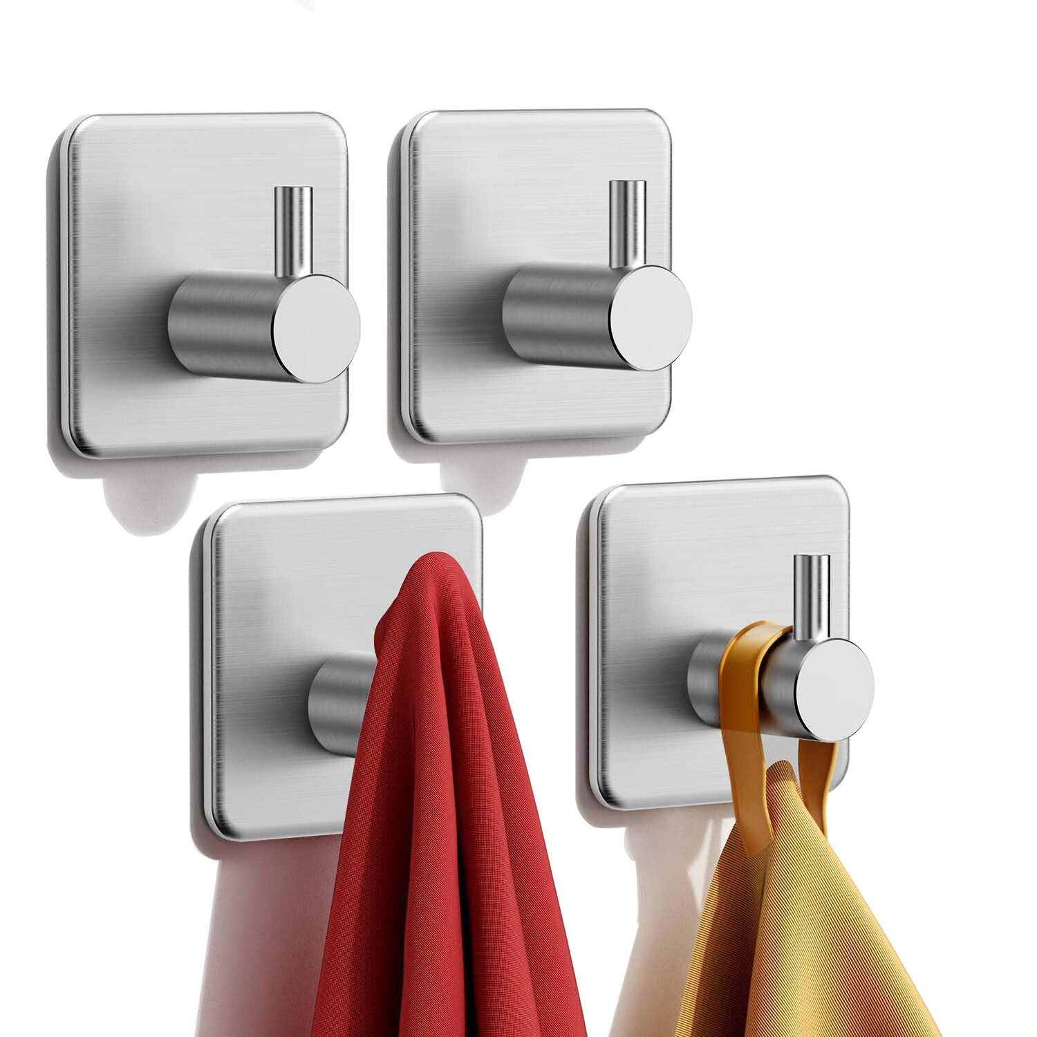 Крючки самоклеющиеся пластиковые универсальные 4 штуки. Серебро.