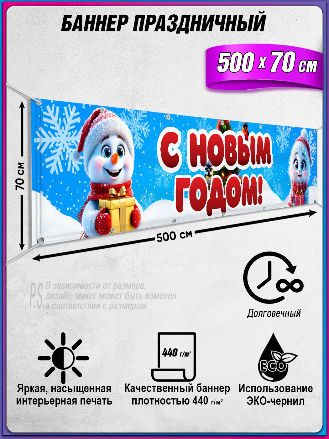 Баннер для праздника Новый год 5х0,7 м яркая новогодняя вывеска для украшения
