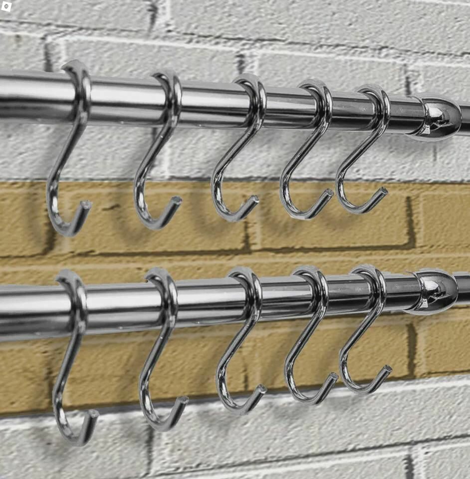 Набор крючков для рейлинга 16 мм, хром, универсальные для кухни и дома