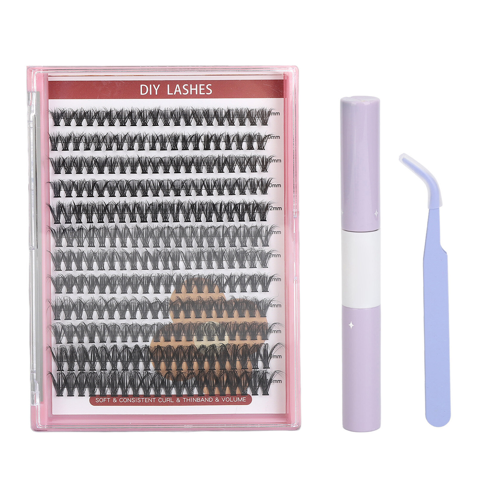 Набор для самостоятельного наращивания ресниц (240 отдельных ресниц, 10–16 мм, пучки) с пинцетом для фиксации ресниц Lash Bond Seal 2 мл, 40D