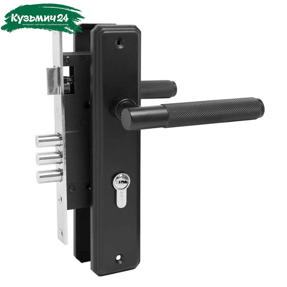 Замок врезной Булат ЗВ4-3.70.02.02 Ферона черный с ручками