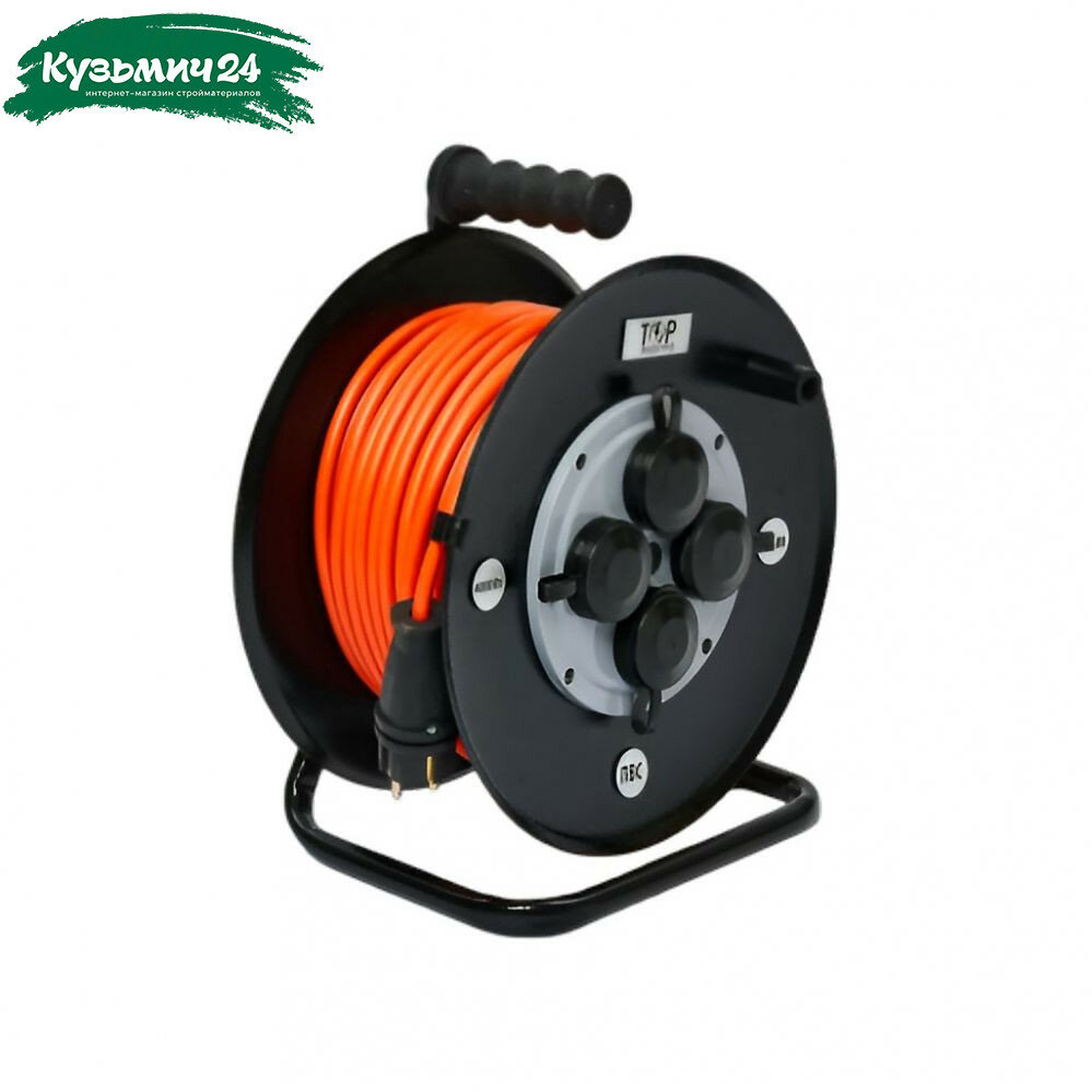 Удлинитель Тор 422, с заземлением, 4 розетки, 30 м, 4 кВт, на катушке, 1 шт