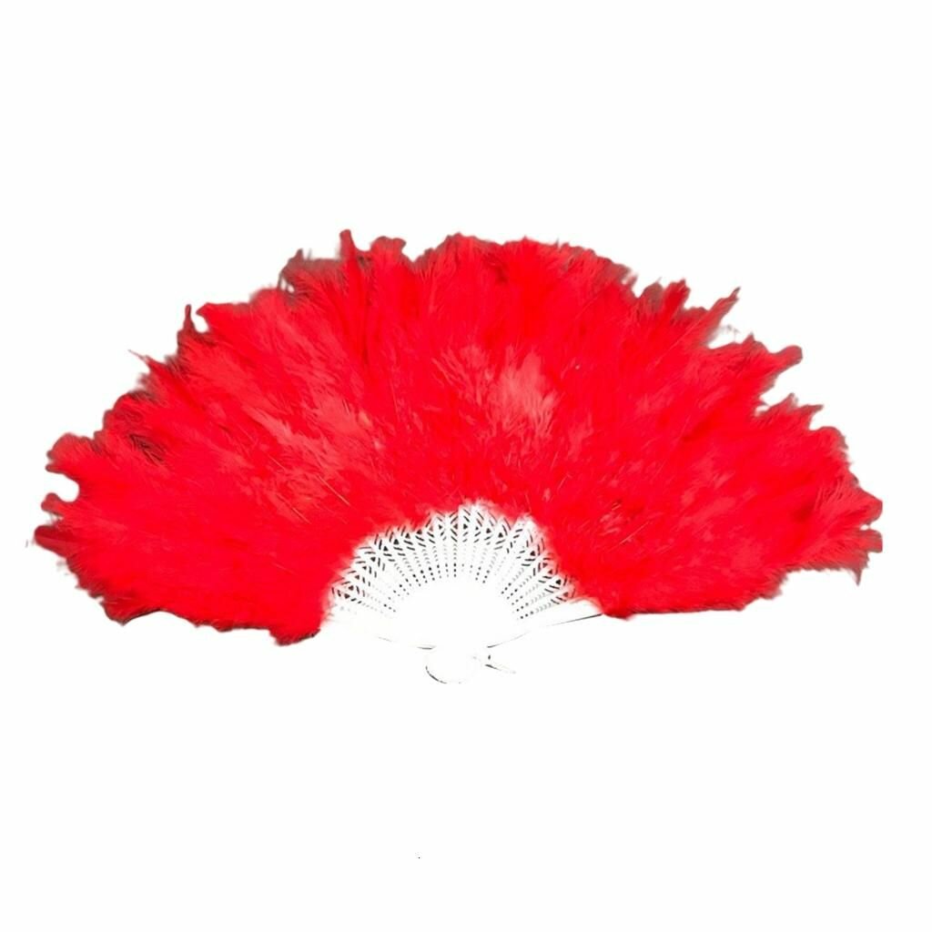 Складной веер из перьев, красный - A 21 штука