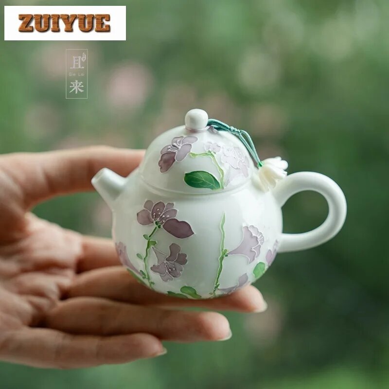 Фарфоровый чайник ZUIYUE с цветочным принтом, миниатюрный для заваривания чая 100 мл
