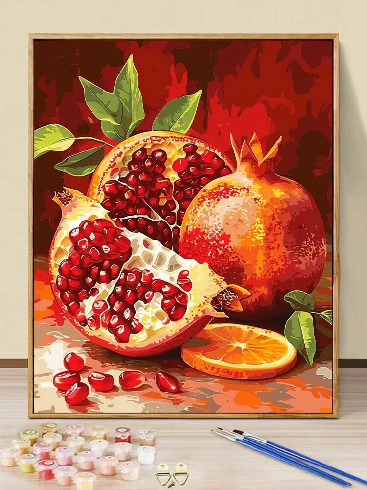 Картина по номерам для взрослых гранат 40x50 см, набор для рисования без рамки, раскраска по номерам на холсте для начинающих, творчество и антистресс, подарок ручной работы
