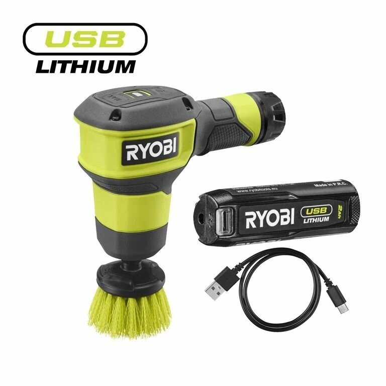 Аккумуляторная щетка для очистки Ryobi RSCR4-120G, 4 В, 1 АКБ 2.0 Ач, 300 об/МИН, арт. 5133006183