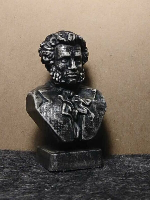 Бюст Пушкин во фраке из камня BP123G монолит высота 60мм. Графит глянцевый. Тяжёлый холодный