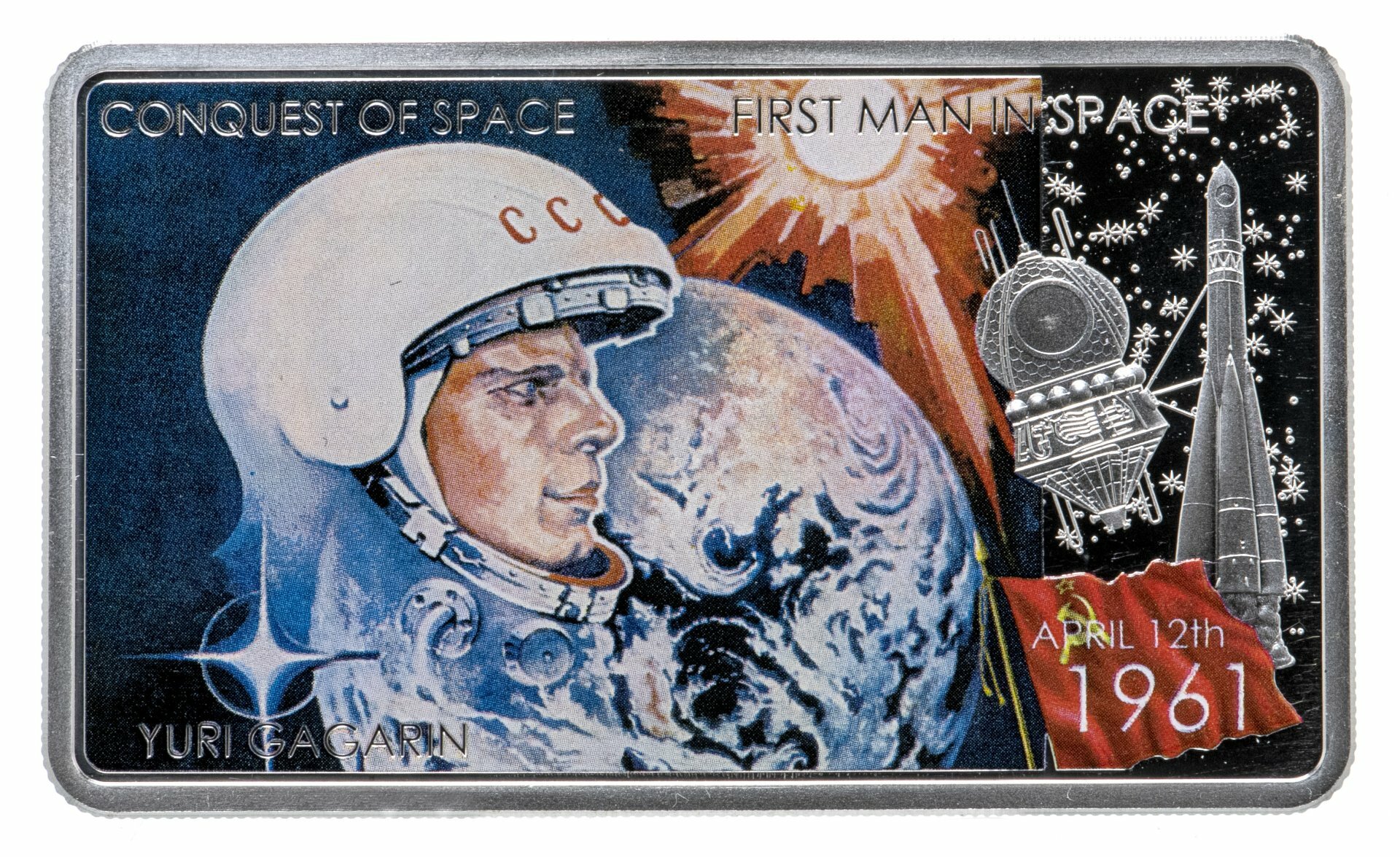 Ниуэ 2 доллара 2011 "Картины Леонова - Первый человек в космосе Гагарин" в футляре с сертификатом, Серебро 999, в сохранности Proof