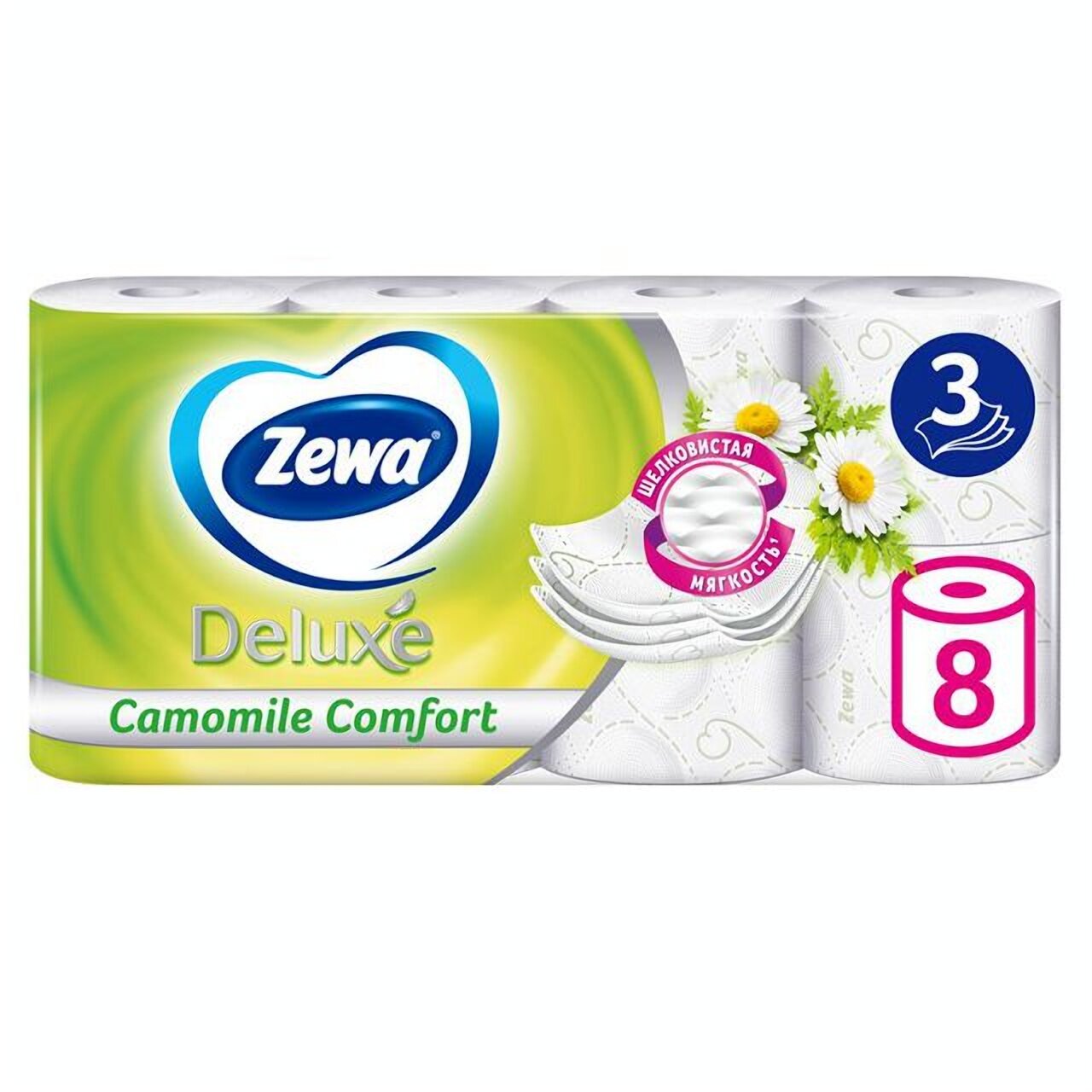 Бумага туалетная ZEWA Deluxe 8шт в уп. 3-слойные 145 листов аромат ромашка