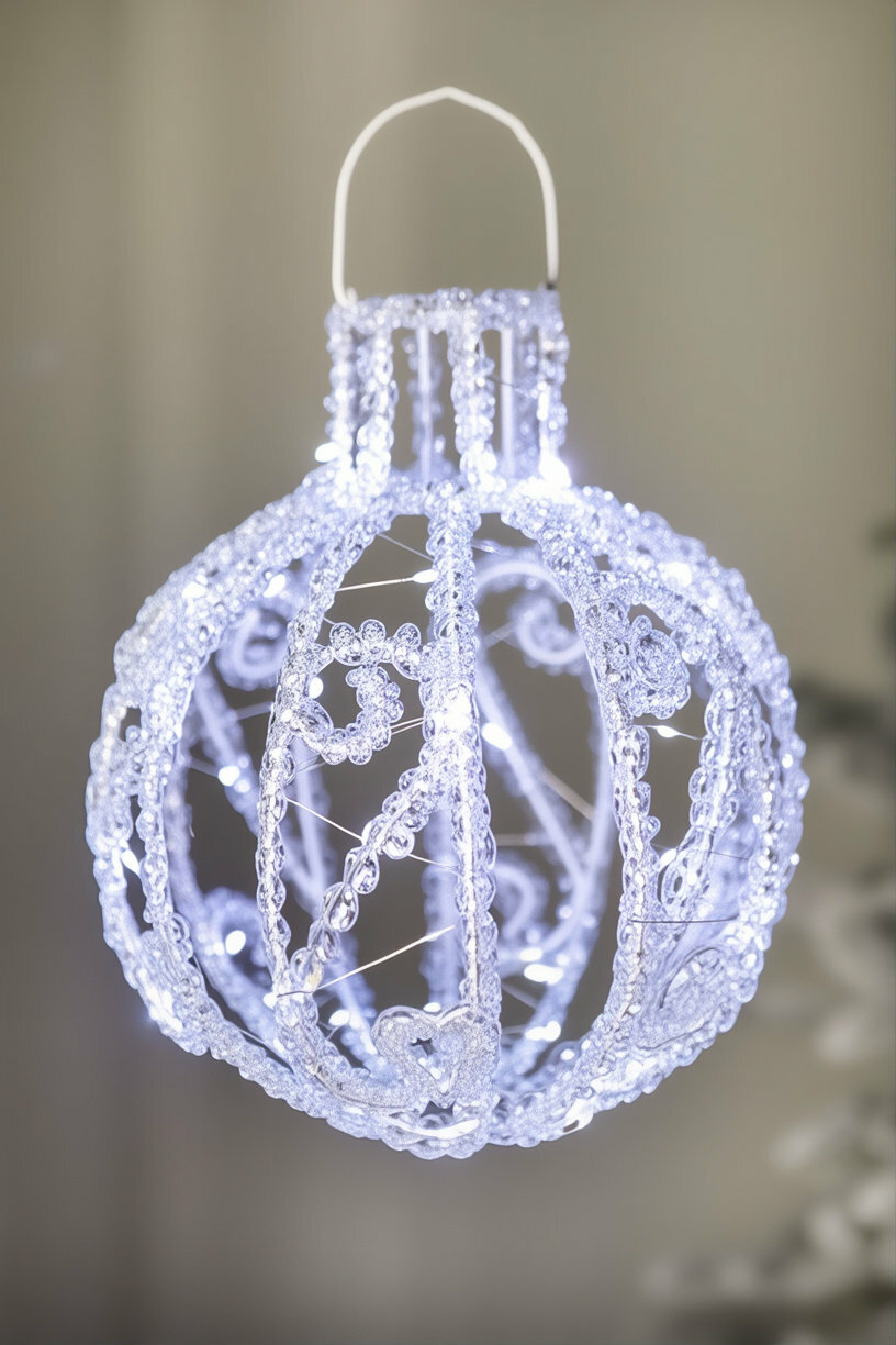 Подвесное светящееся украшение ШАР 'шатийон', акриловые нити, 40 холодных белых LED-огней, 20 см, уличный, Winter Deco 4060441