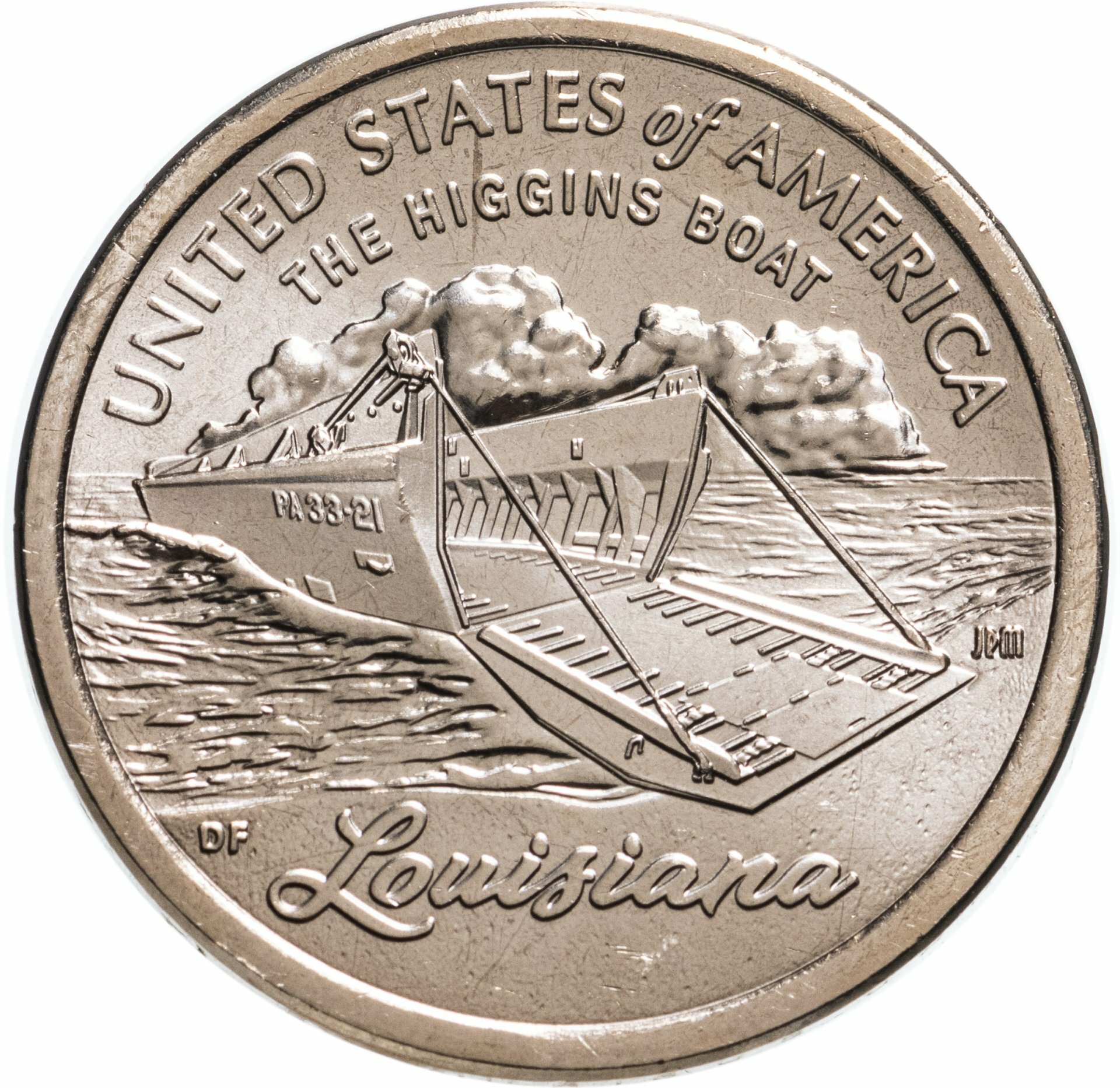США 1 доллар 2023 P "Американские инновации - Десантный катер Хиггинса Луизиана", Медь с марганцево-латунным покрытием, в сохранности UNC
