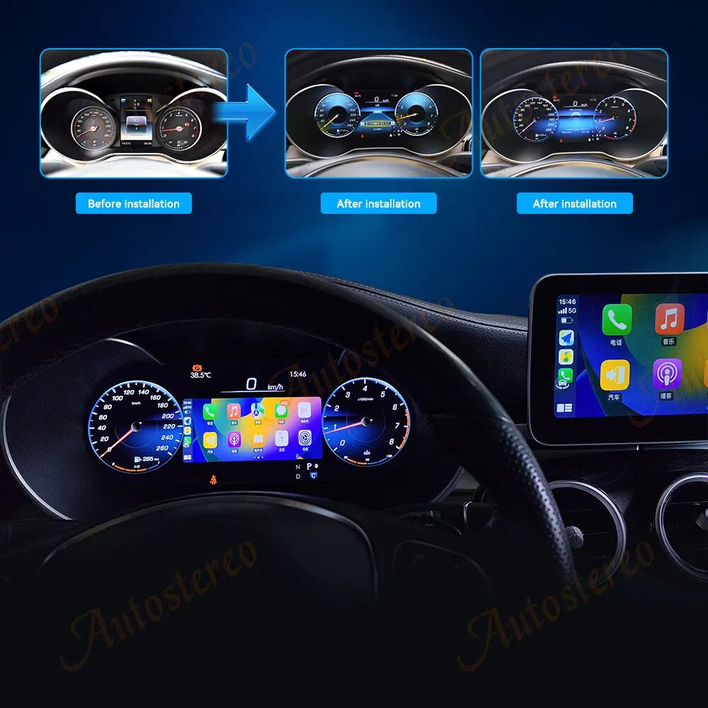 Автомобильный цифровой кластер Carplay, виртуальный экран кабины для Mercedes Benz X Class W470 X250 X350 2015-2020, измеритель скорости приборной панели