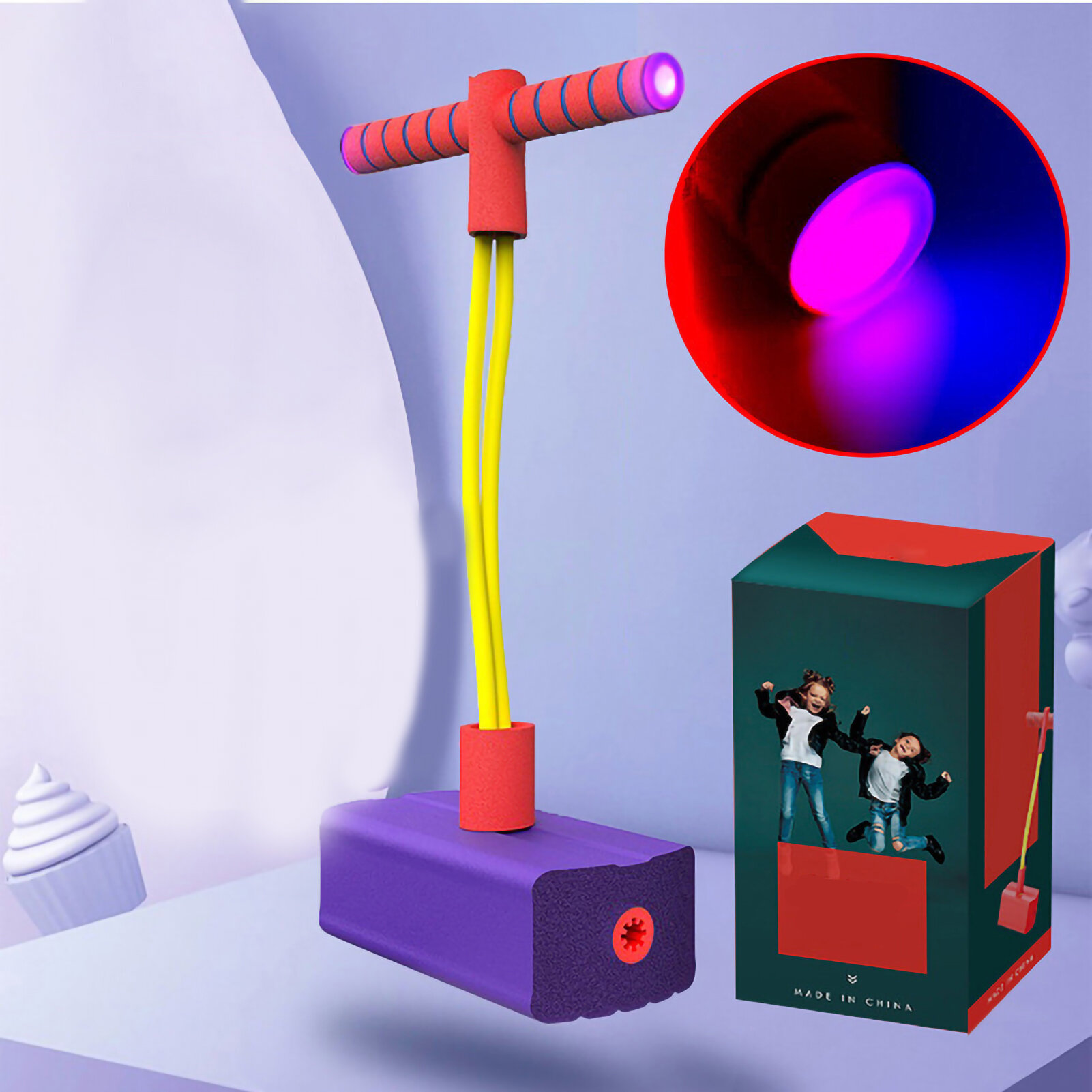 Детский поролоновый прыгун-пого, батут для тренировки баланса, игрушка-прыгун из поролона с пищалкой, фиолетовый.