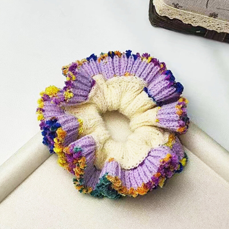 Корейский стиль вязаной пряжи для волос для женщин, осень и зима, высококачественный цветной блок скранчи, плетеная эластичная лента, новый аксессуар для волос, резинка для волос