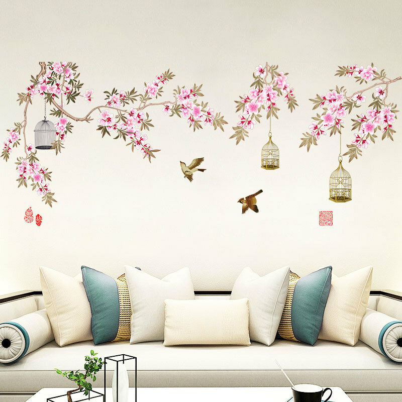 WY9087 Цветы и птицы ветки самоклеящаяся гостиная диван фон стены декоративная наклейка на стену теплая спальня кровать