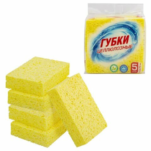 Губки для посуды 110х70х20 мм, целлюлозные, комплект 5 штук, желтые, LAIMA, 700259: 8 комплектов