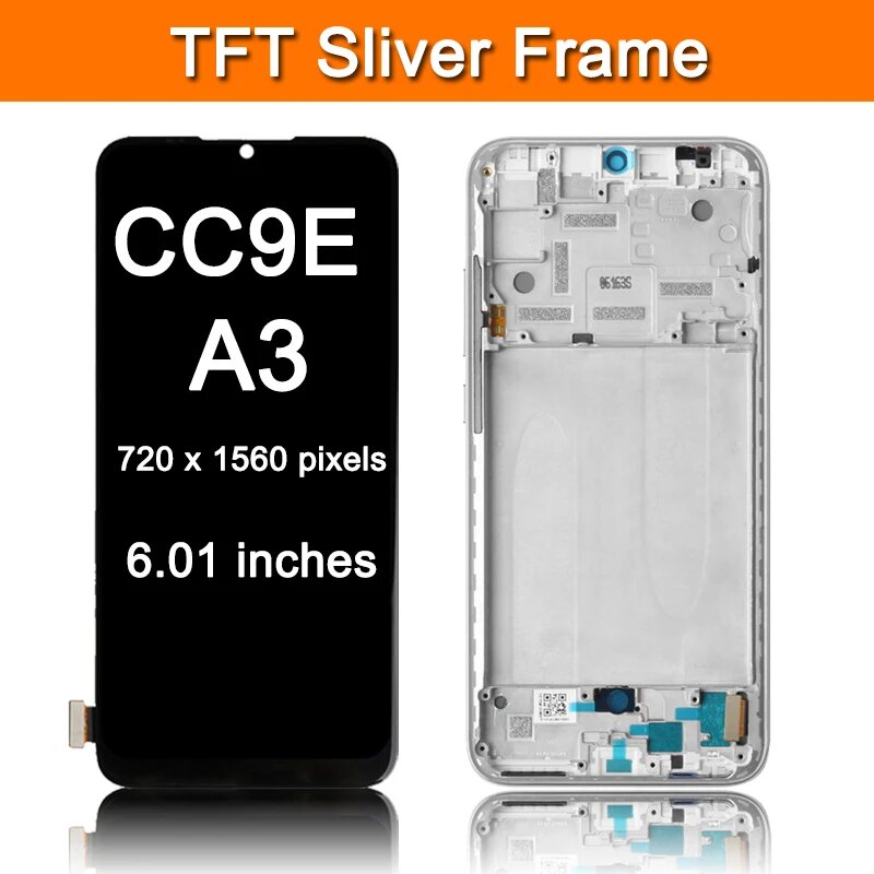 Сменный сенсорный ЖК-экран AMOLED для Xiaomi Mi A3, CC9E, с рамкой, для Mi A3, TFT Silver Frame