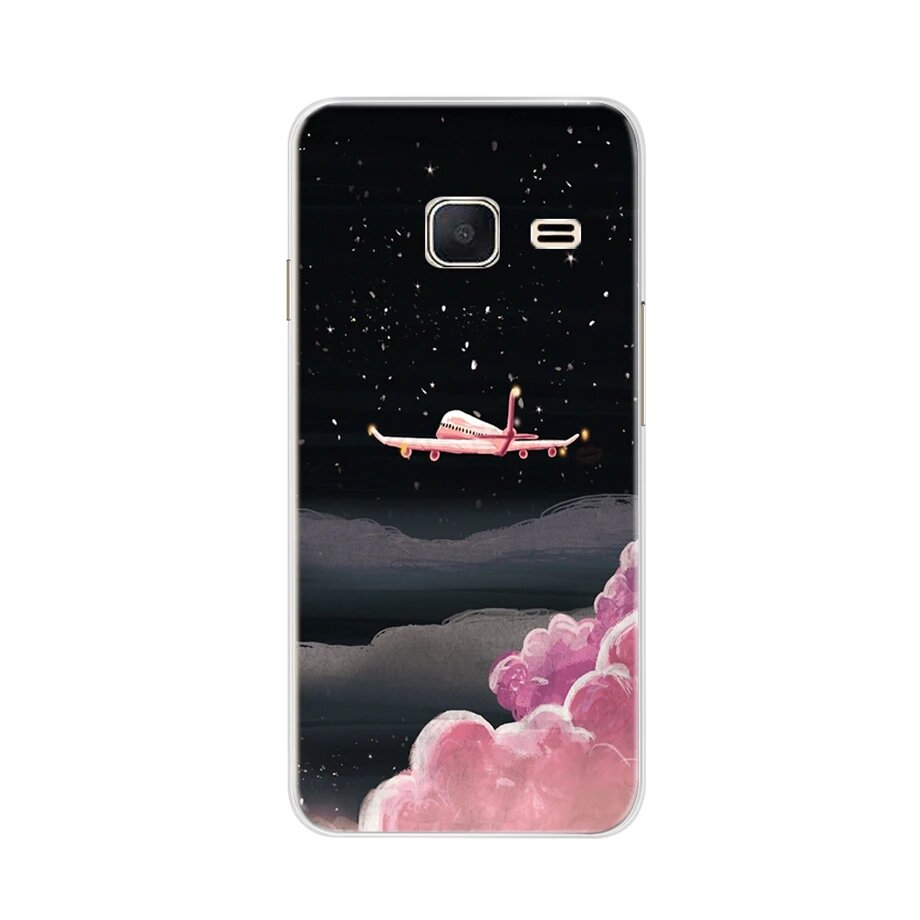 Силиконовый чехол Samsung J1 Mini/J105 розовый с самолетом