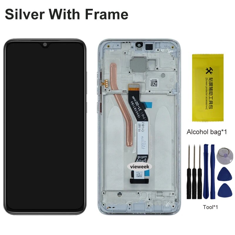 6,53 "для Xiaomi Redmi Note 8 Pro M1906G7I M1906G7G ЖК-дисплей с цифровым Silver With Frame