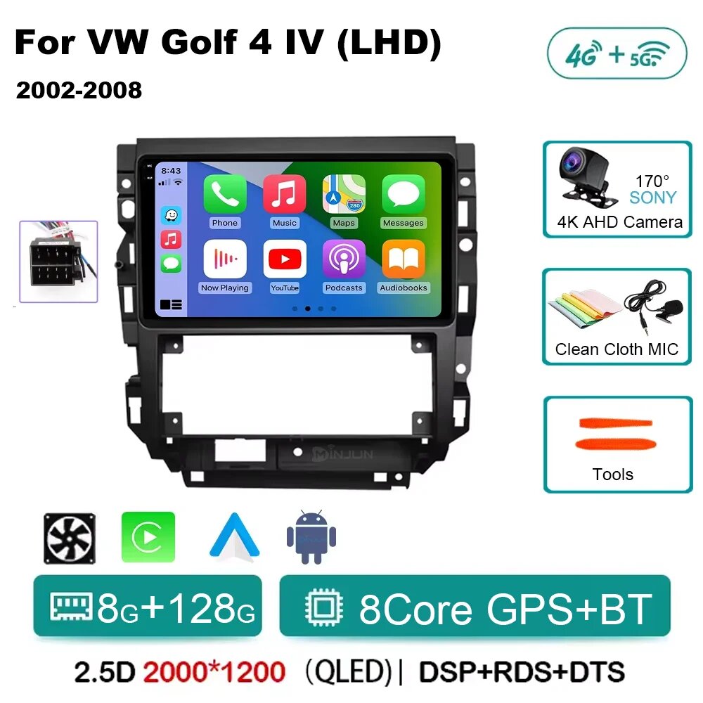 Автомагнитола Android 15 для Volkswagen VW Golf IV Jetta MK4 с 4G WiFi, классический 2K 8G 128G CAM