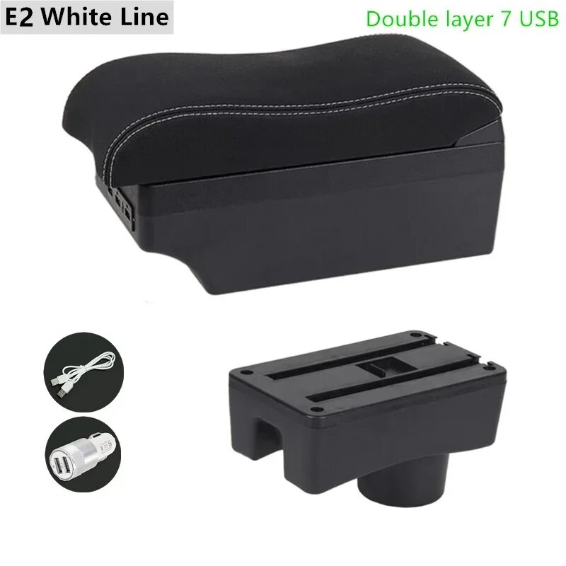 Подлокотник для Hyundai Accent Tagaz, автомобильный подлокотник, детали для модернизации автомобиля, ящик для хранения с USB светодиодом, аксессуар для ремонта автомобиля E2 White Line