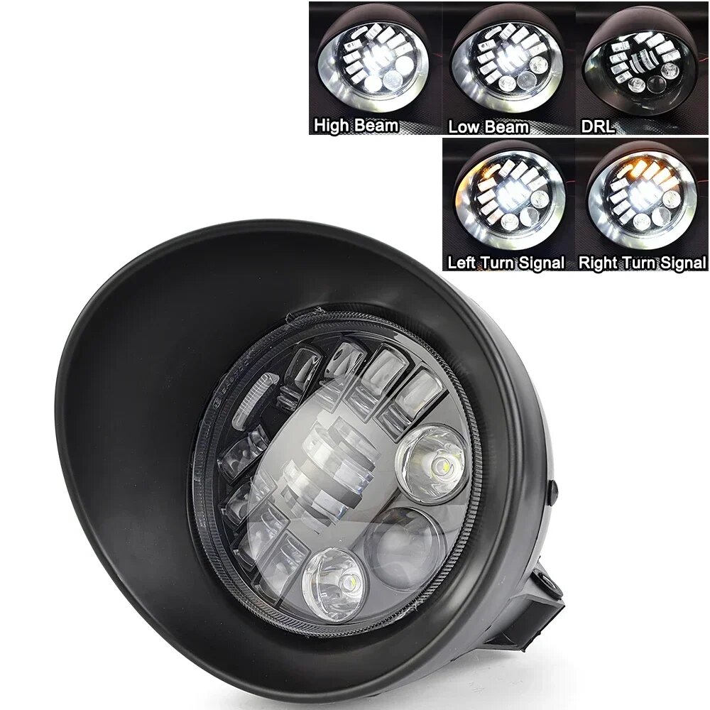 5,75-дюймовая фара для мотоцикла, указатель поворота для Harley Cafe Racer, применение для Honda Shadow VTX 1300 1800 VT 600 750 Черный, 5.75 Style 7