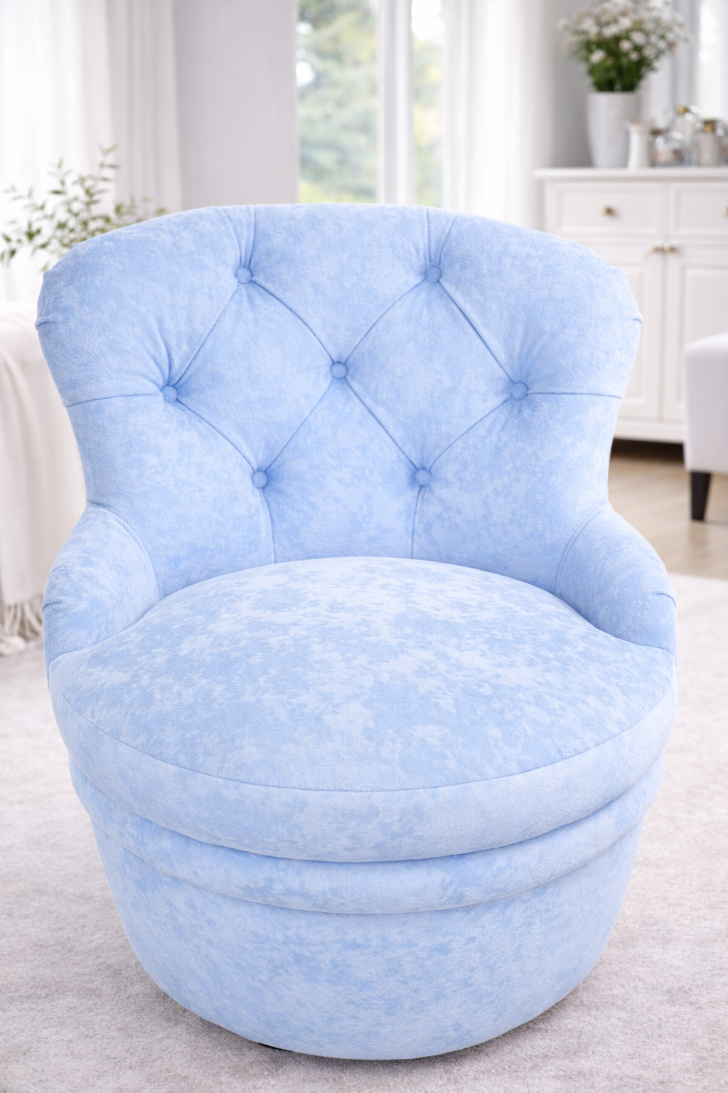 Кресло-пуф Versal "Тюльпан", с ящиком, плюшевая обивка, цвет-небесно-голубая 311, 63d*79h