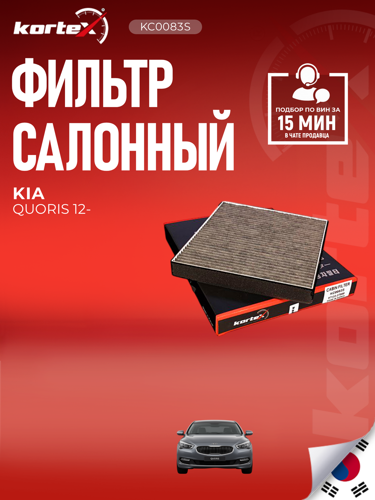 Фильтр салонный угольный КИА Кворис 971333T000, KC0083
