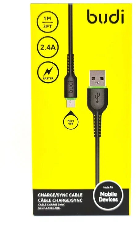 Кабель Budi зарядный на MicroUSB - USB Budi, 1м, 2.4А, черный
