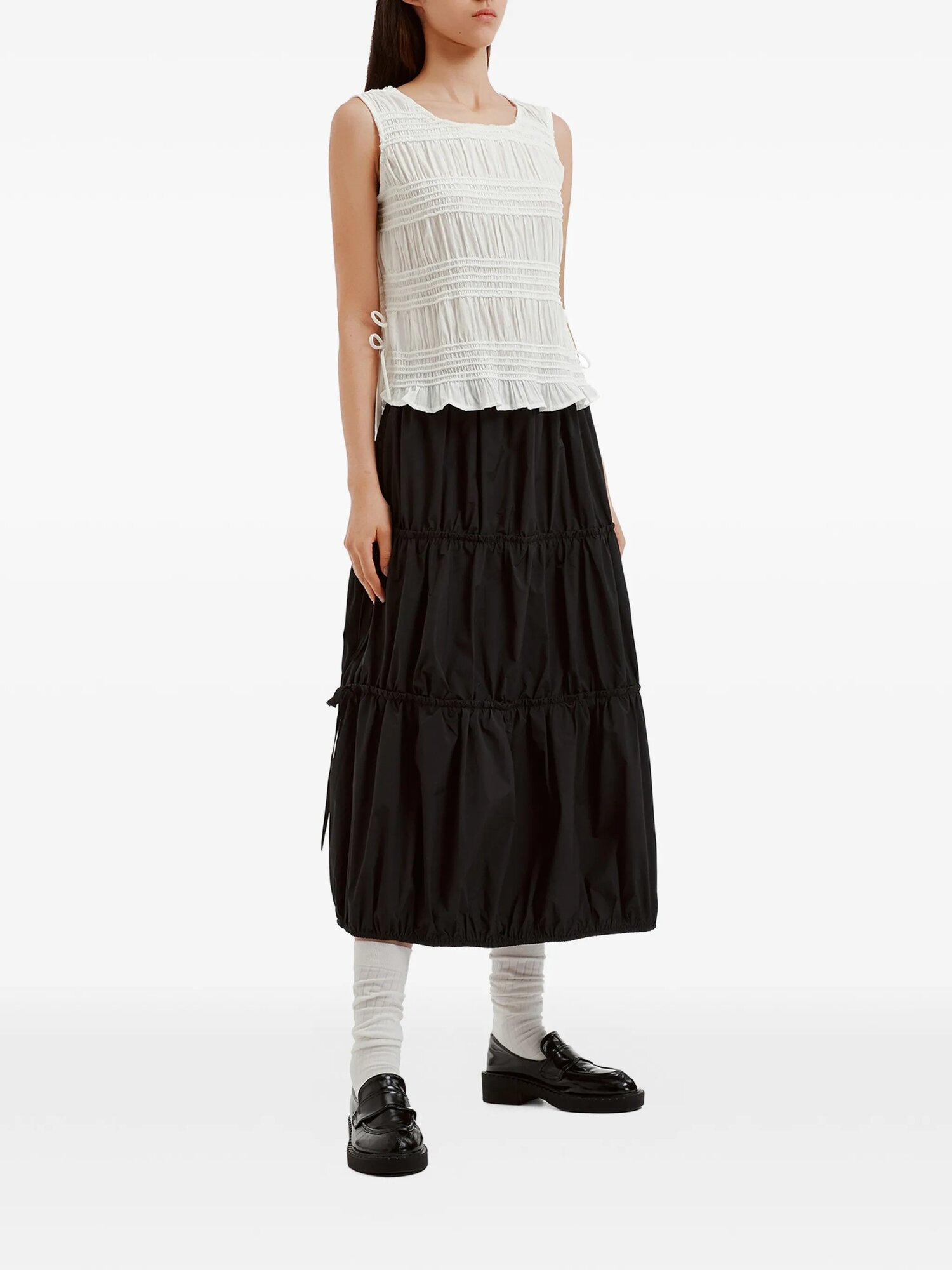 Блуза tout a coup Shirred side-tie blouse, размер 42, бежевый/белый — фото 1