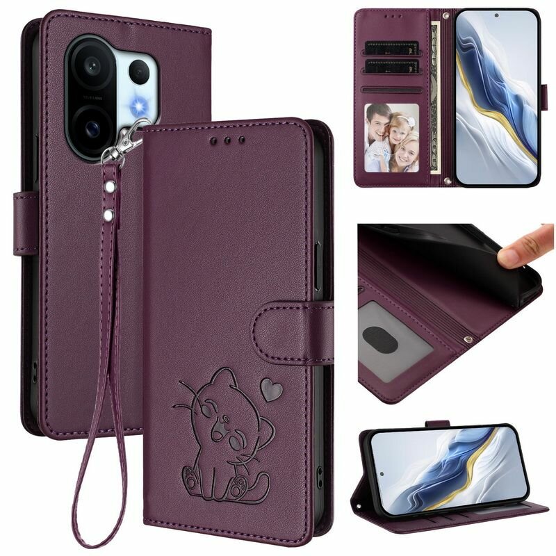 Чехол книжка для Виво X200 FE и S30 Pro Mini 5G ( Vivo X200FE и S30 Pro Mini 5G ) кожаный с магнитной застежкой, с функцией подставки, коротким шнурком