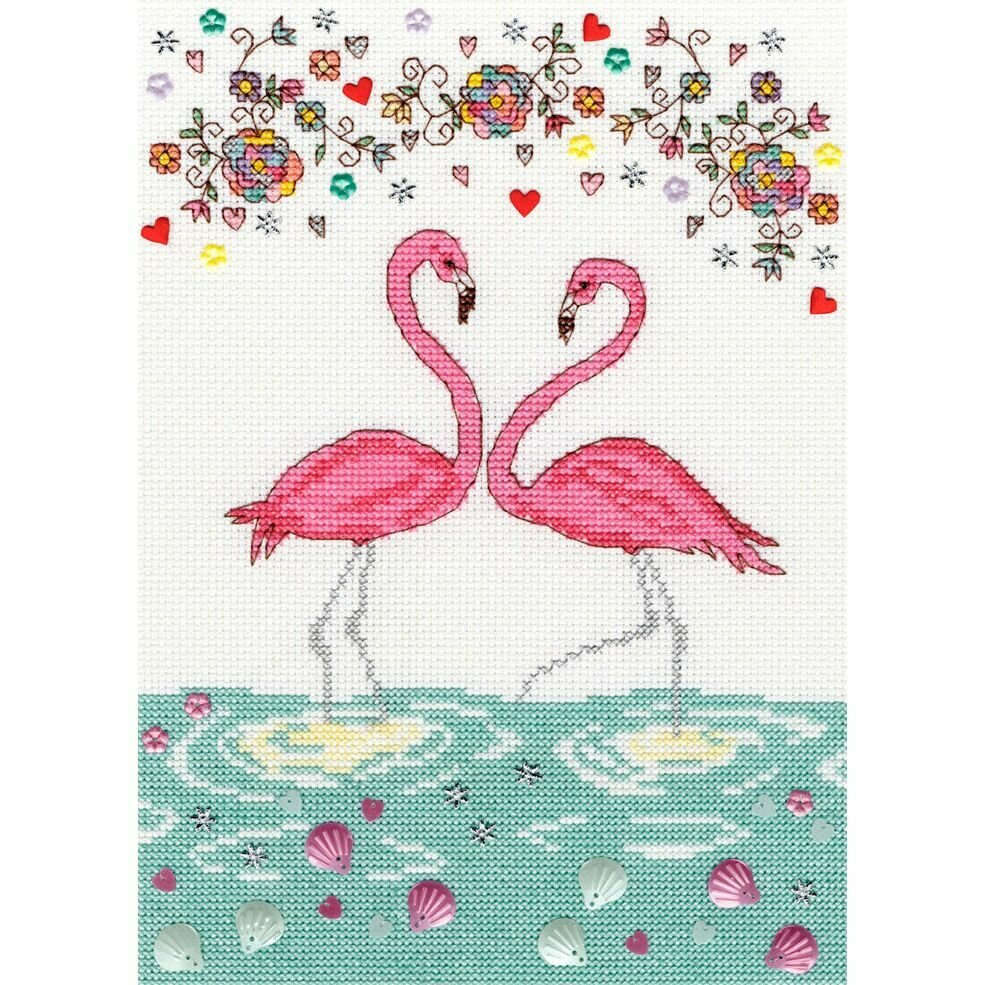 Набор для вышивания Bothy Threads "Love Flamingo", канва, мулине