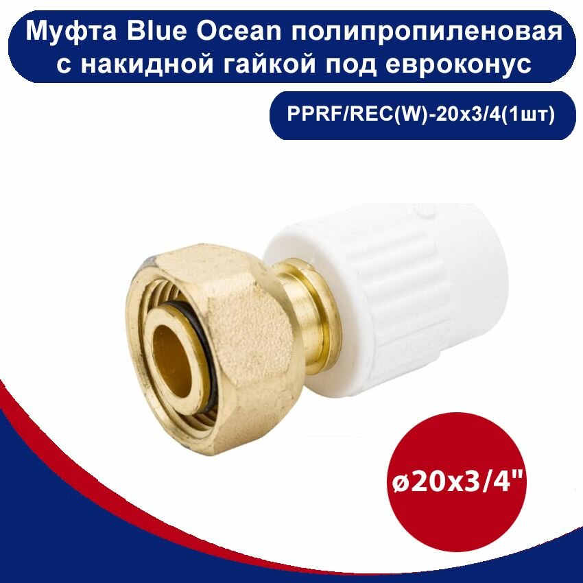 Муфта Blue Ocean полипропиленовая с накидной гайкой под евроконус - 20х3/4"(1шт)
