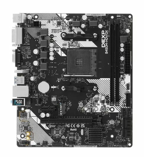 Материнская плата DEXP B450M-HDV/DX (B450M-HDV/DX) - AM4, AMD B450, 2хDDR4-3200 МГц, 1хPCI-Ex16, 1хM.2, Micro-ATX