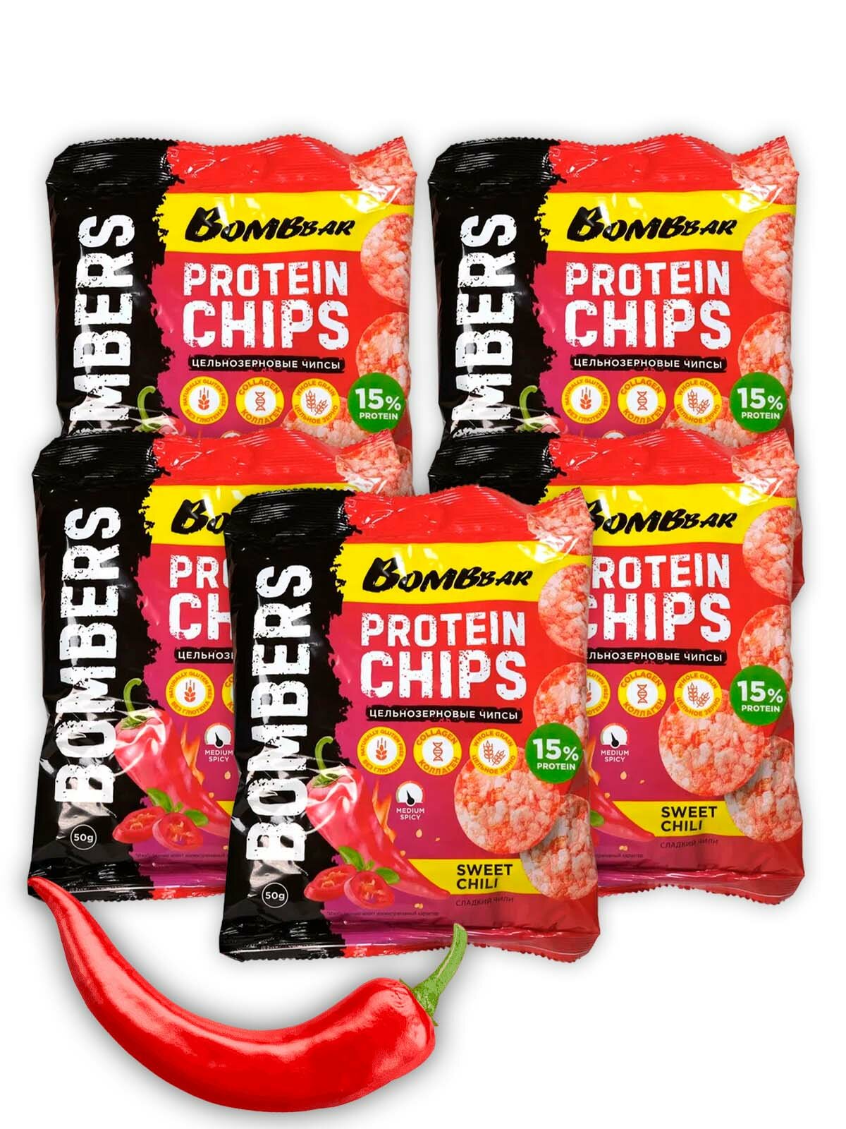 Чипсы BombBar Protein Chips 5 x 50 г, Сладкий чили