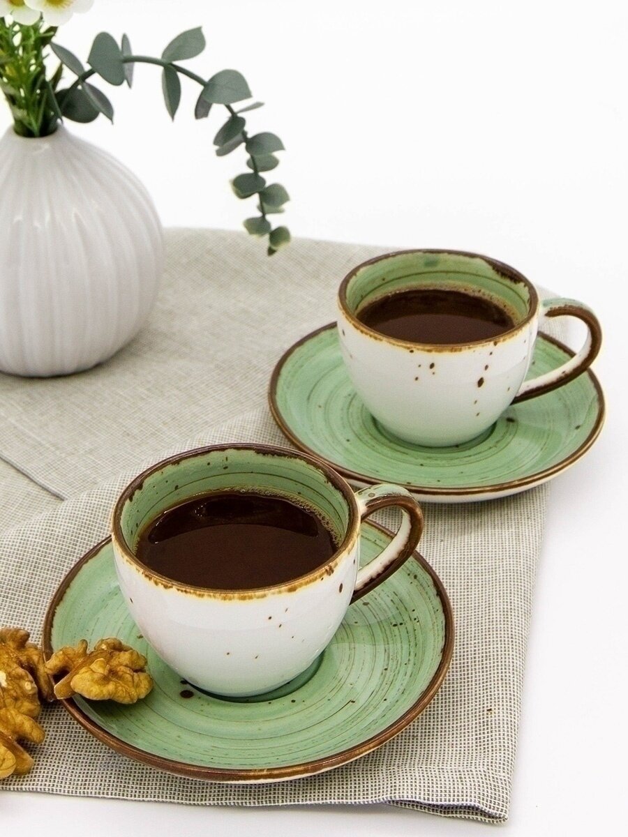 Набор фарфоровых кофейных пар Fusion Blue Lake/Кофейный/Кофейная пара 90 мл, 2 пары