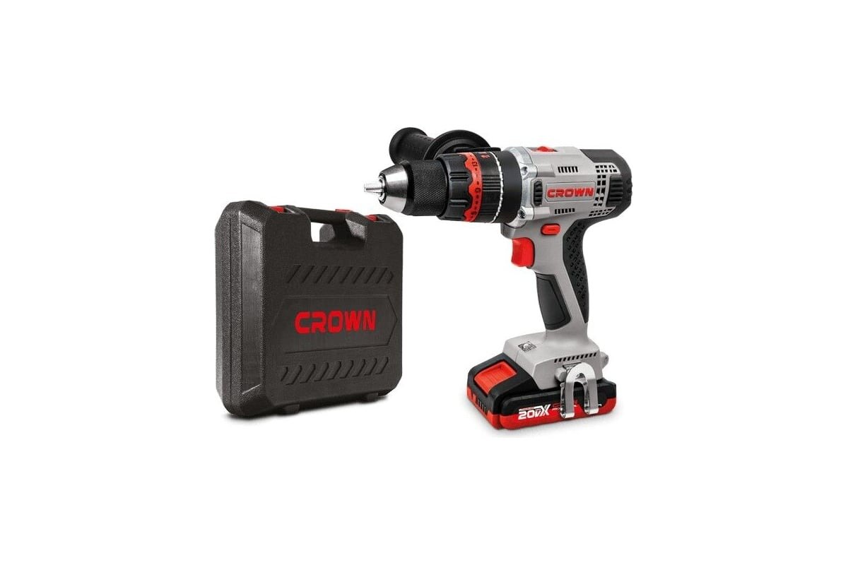 Дрель-шуруповерт аккумуляторная Crown CT21075HMX-2 BMC ударная 20В, 2акк*2.0Ач LiIon, 1.62 кг, кейс