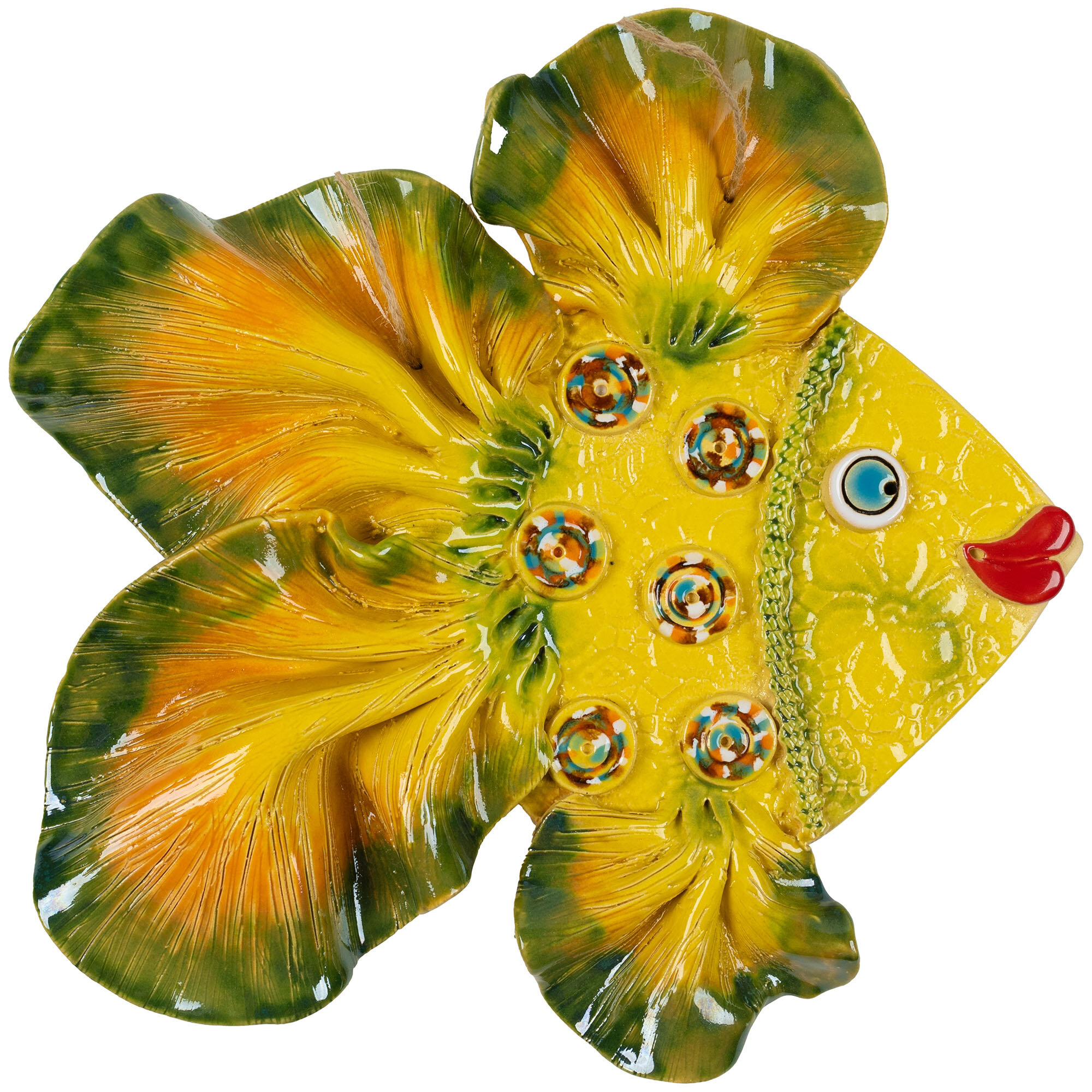 Панно декоративное Золотая рыбка зеленая (большая) керамическое авторской ручной работы