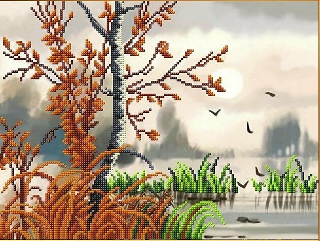 Ткань с рисунком для вышивания бисером Благовест К-3125 Осень. Триптих 2, 40 х 30 см (Бисер в комплект не входит.)